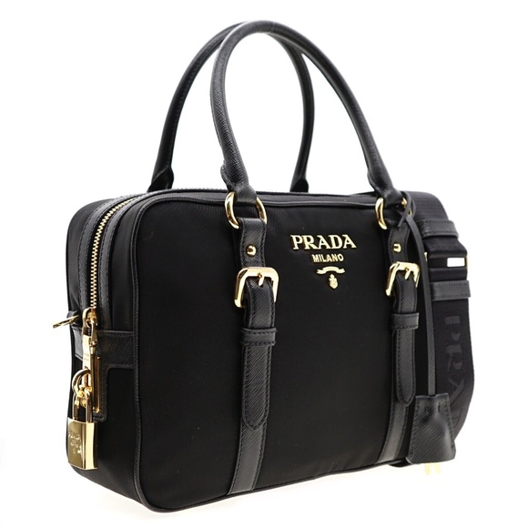 Prada | Bags | Prada Satchel Shoulder Bag Bauletto Black Nylon Saffiano ...